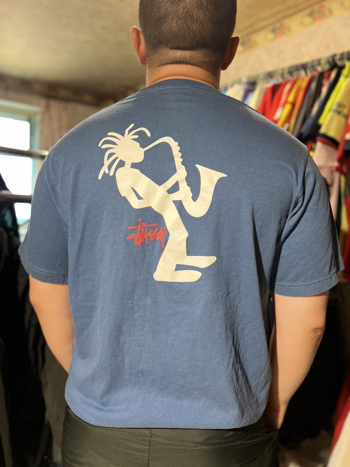 Streetwear × Stussy × Vintage Vintage Stussy 90s Stickman Saxophone T ...