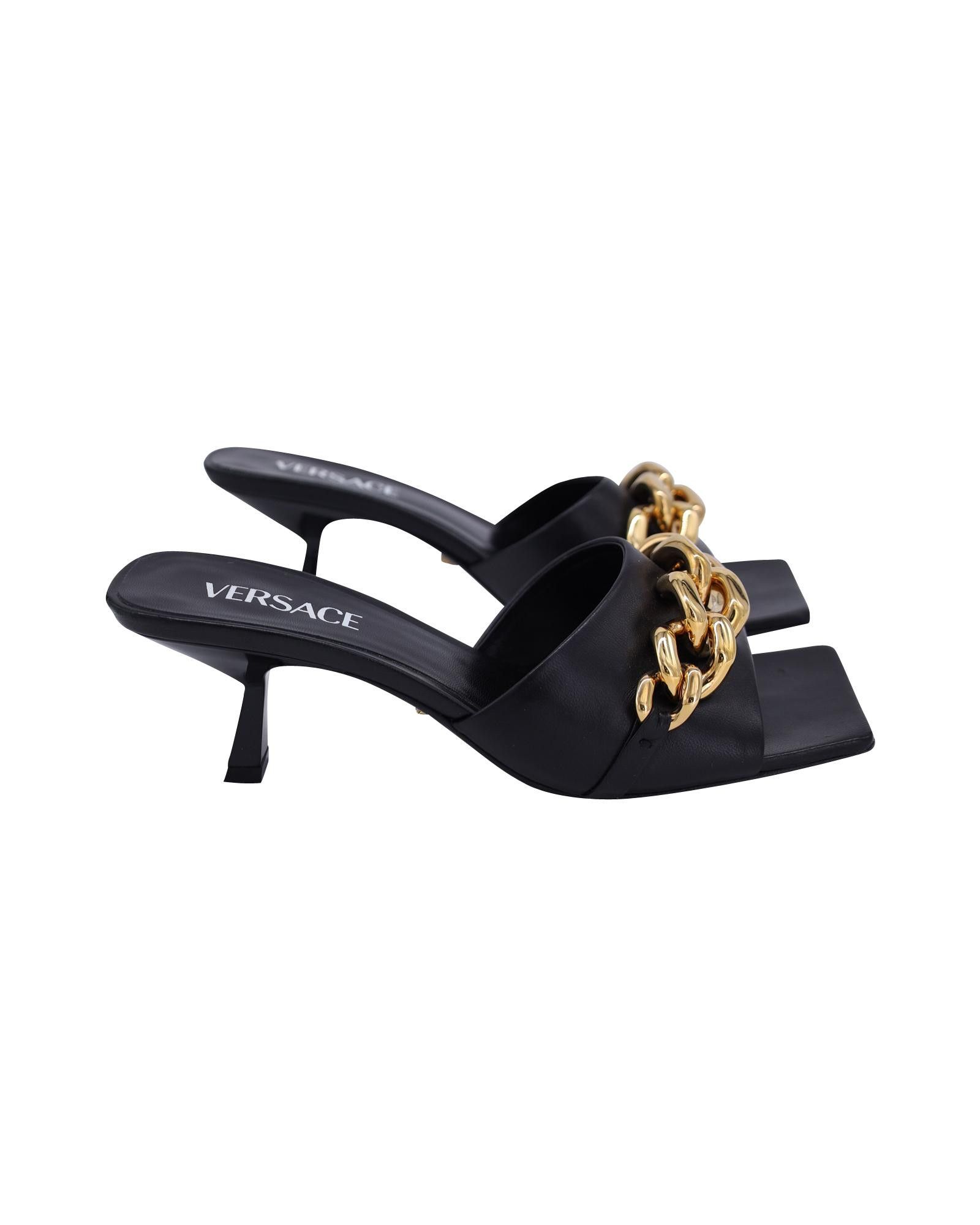 Versace Chain Link Mules in Black Leather | Grailed
