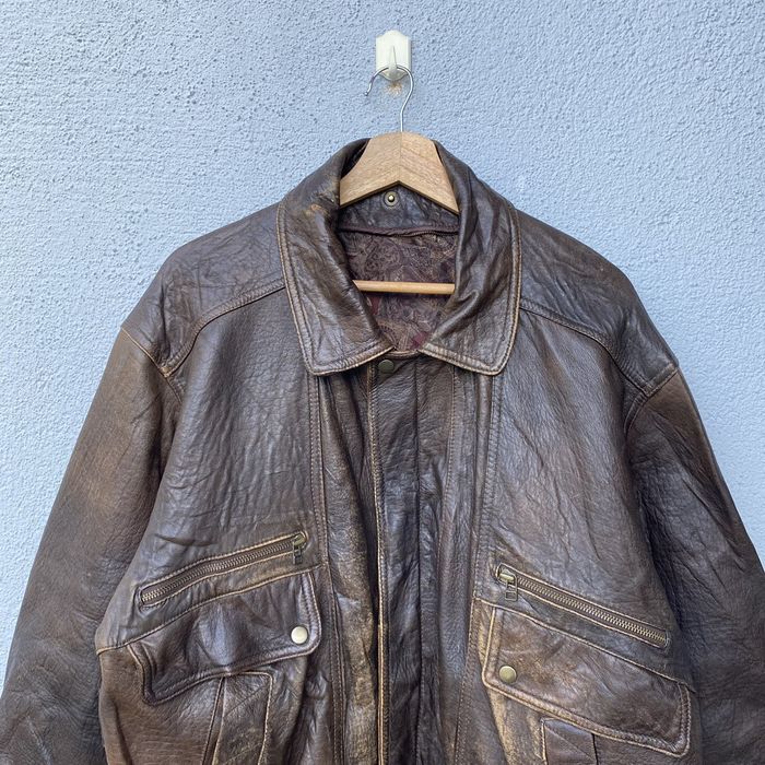 Vintage Vintage Japanese Utility Pocket Faded Leather Jacket | Grailed