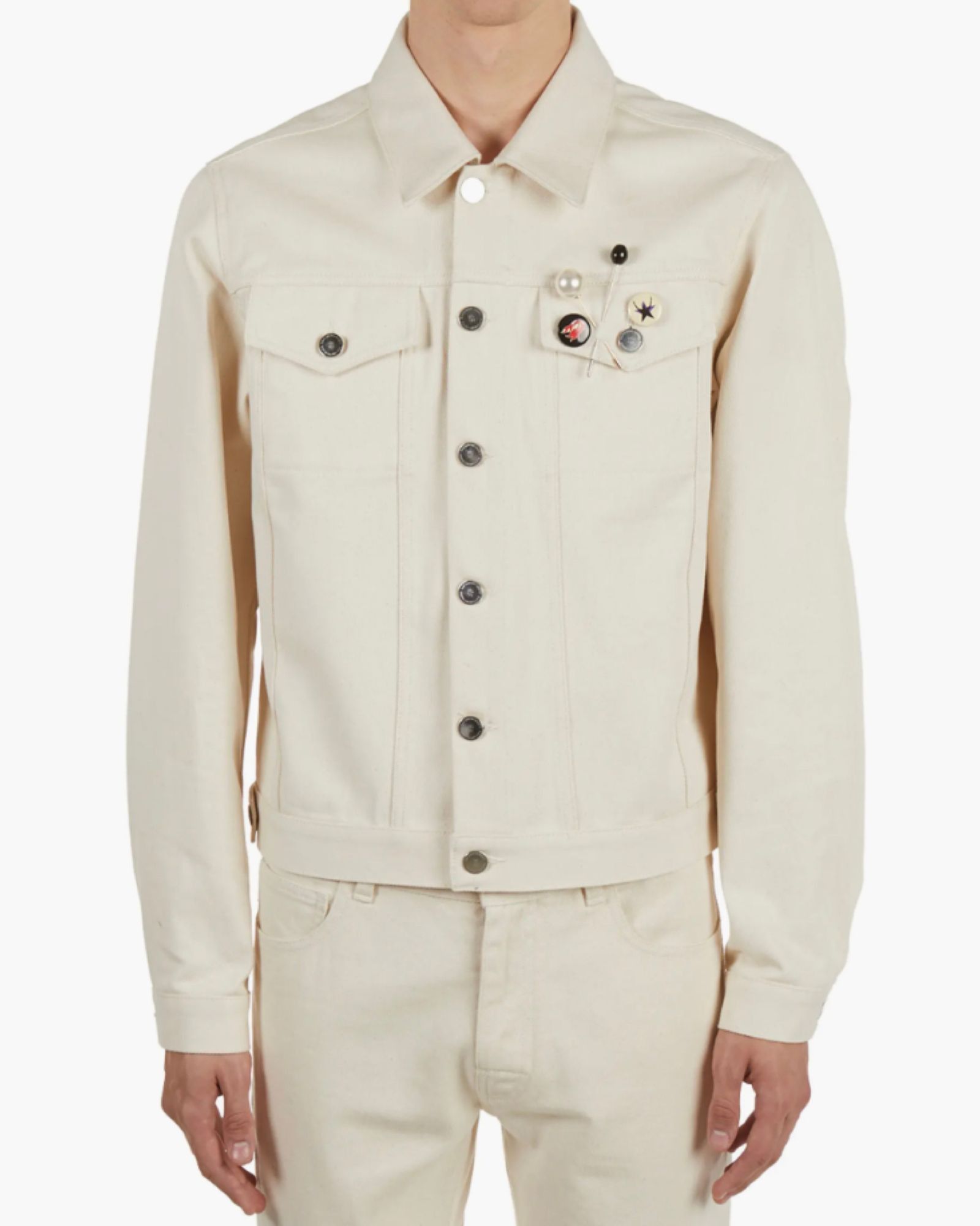 Raf Simons RAF SIMONS S/S 2020 IVORY COTTON BADGE PIN DENIM JACKET ...