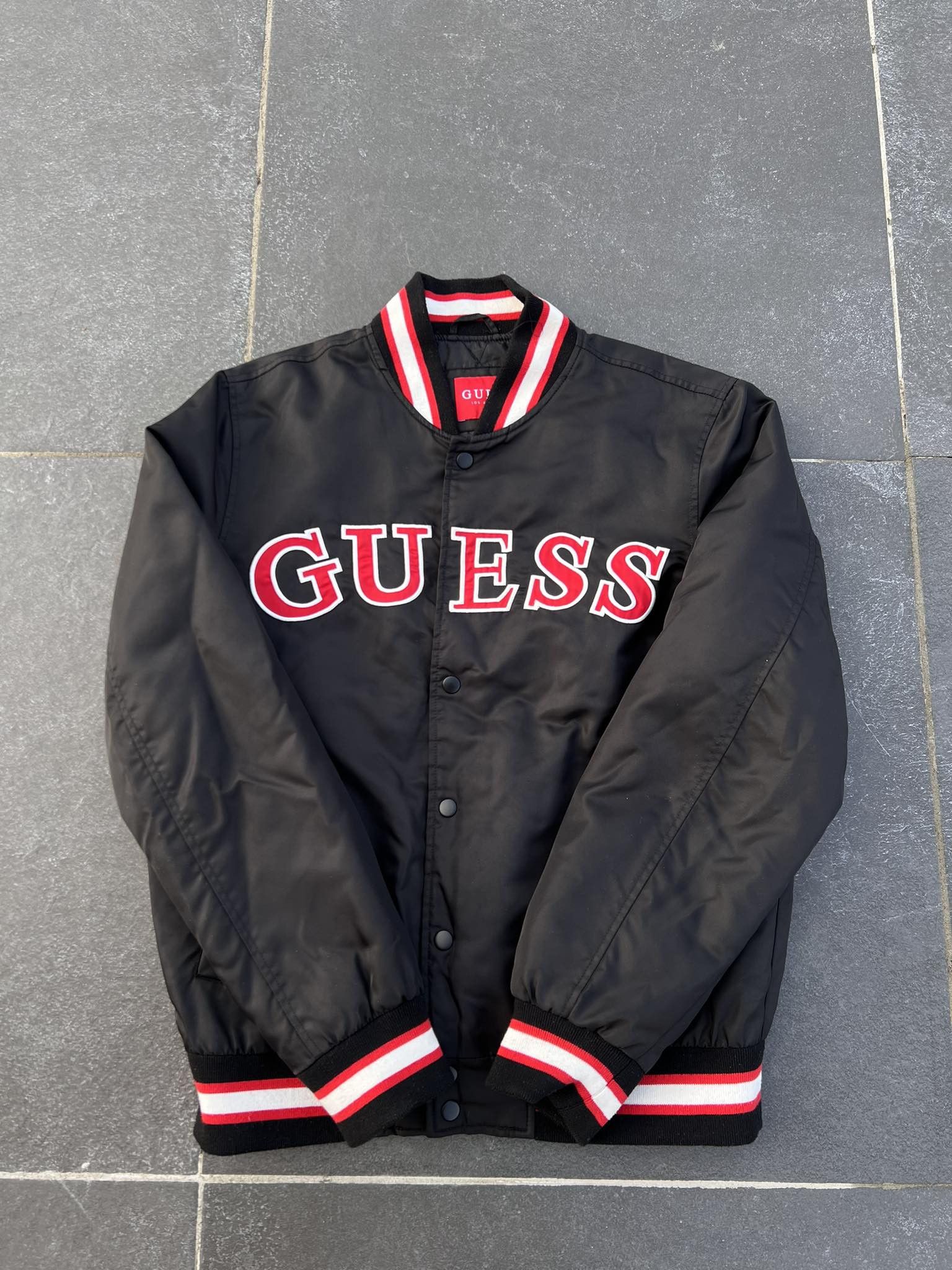 Guess × Streetwear Guess Bomber Jacket Red Black White | Grailed