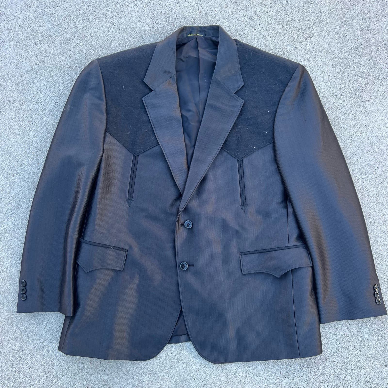 Vintage Circle S 46S two-tone cowboy western yoke suit jacket black ...