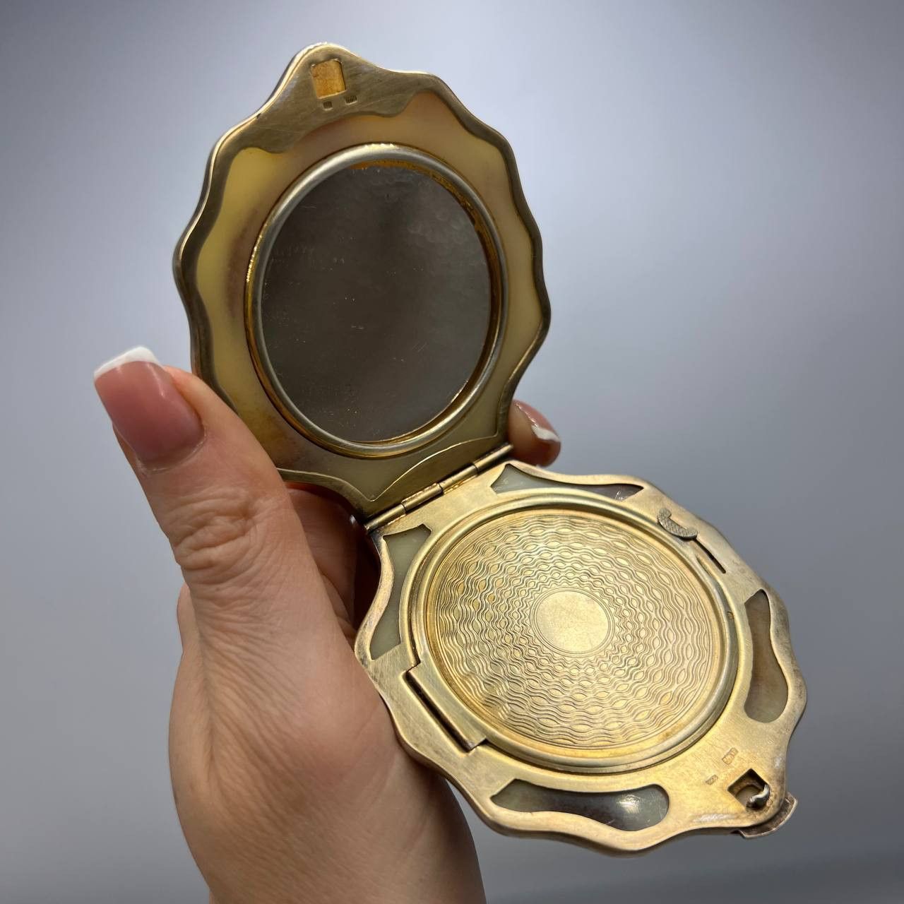 Vintage Vintage Gilt Silver 875 Compact Powder Shell Mirror Signed ...