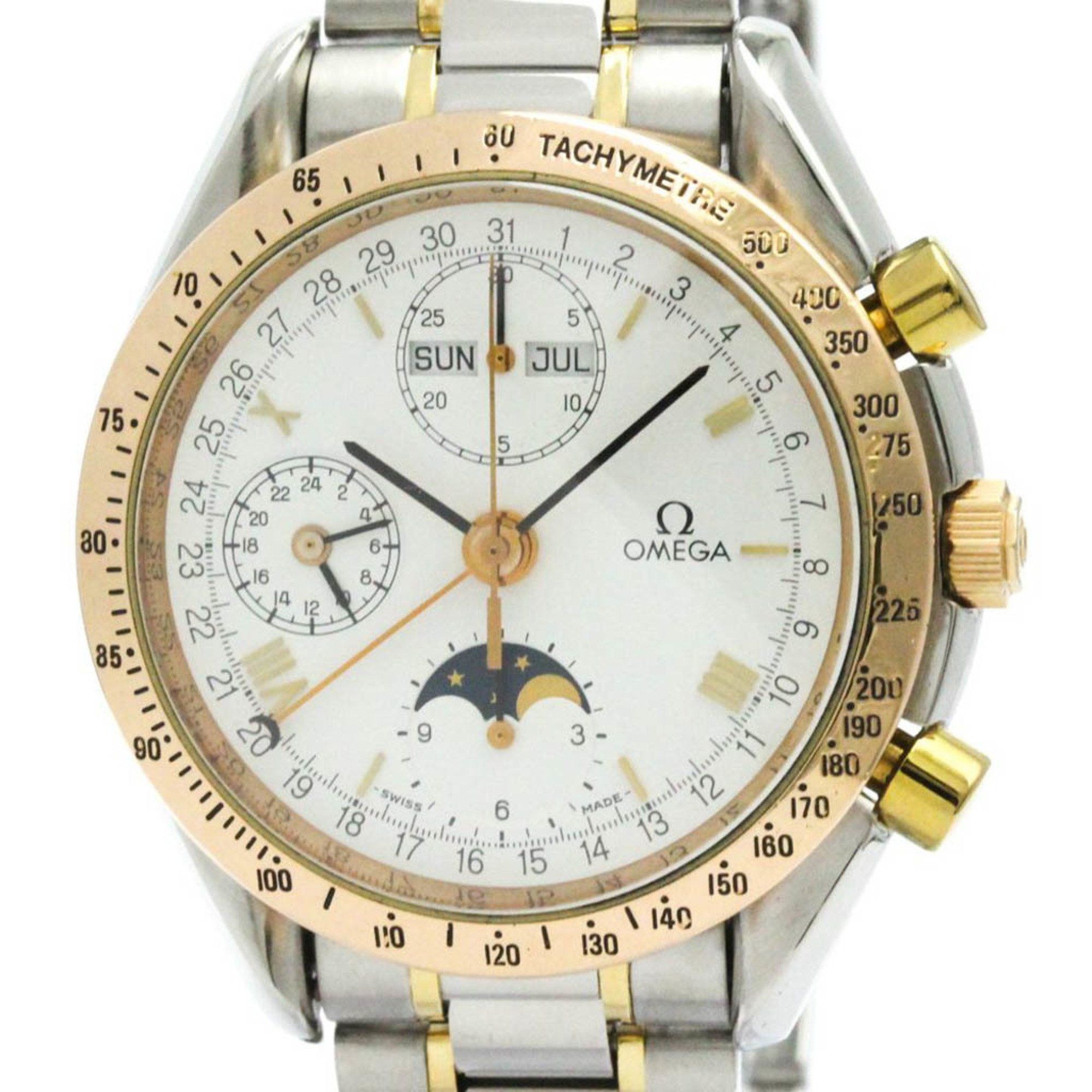 Omega Polished OMEGA Speedmaster Triple Date Moonphase 18K Gold Watch ...