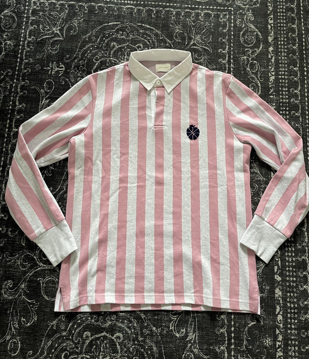 Aime Leon Dore Aime Leon Dore striped 70s flock print rugby pink grey M ...