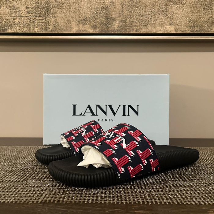 Lanvin Arpegie Logo Slides in Dark Blue / Red | Grailed