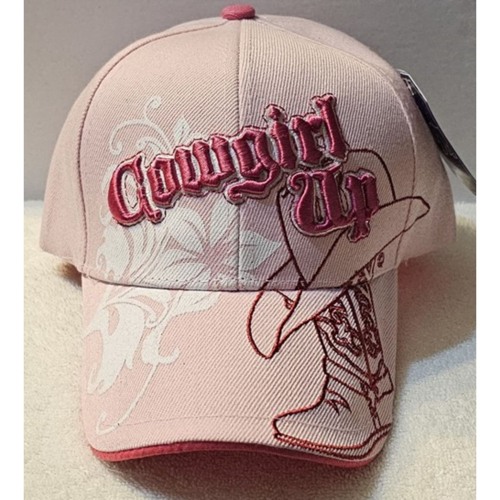 Pinko COWGIRL UP BOOT HAT FLOWER WESTERN RODEO BASEBALL CAP ( PINK ...