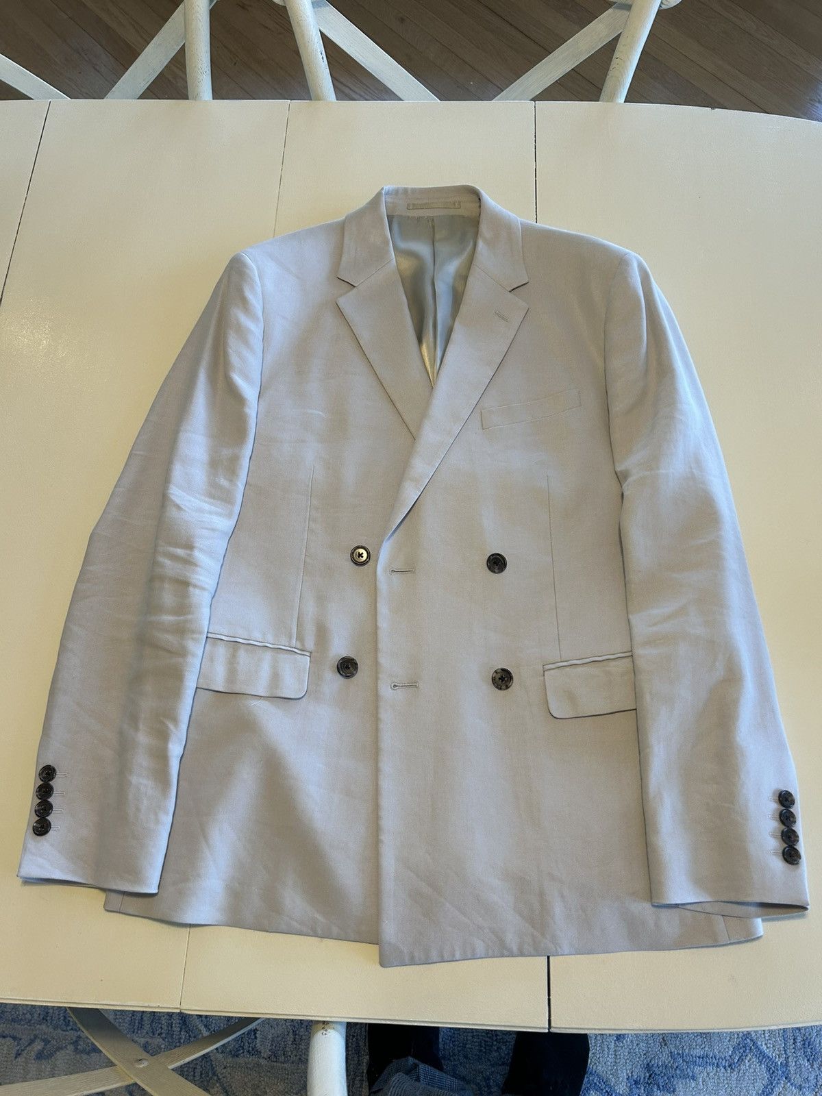 Theory Light grey linen viscose double breasted blazer | Grailed