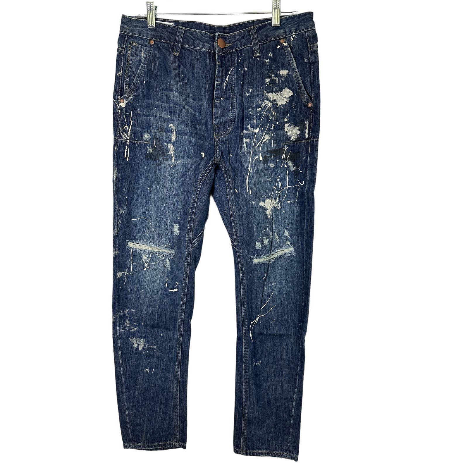One Teaspoon Man X One Teaspoon Mr Golds SZ 32R Cowboy Splattered Jeans ...