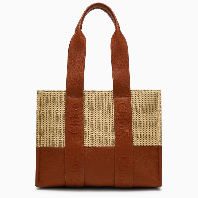 Chloe Chloé Medium Caramel-Coloured Woody Bag In Raffia-Effect Fabric ...