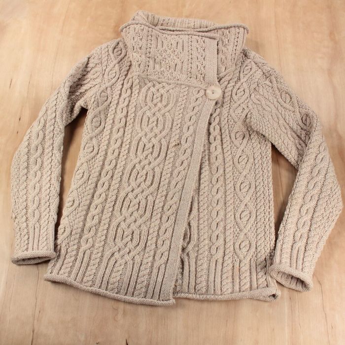 Vintage vtg ARAN MOR Ireland cable knit merino wool cowl neck tunic ...