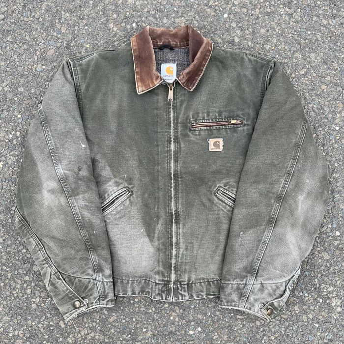 Vintage Vintage Carhartt j97 mos green work wear Detroit fade jacket ...