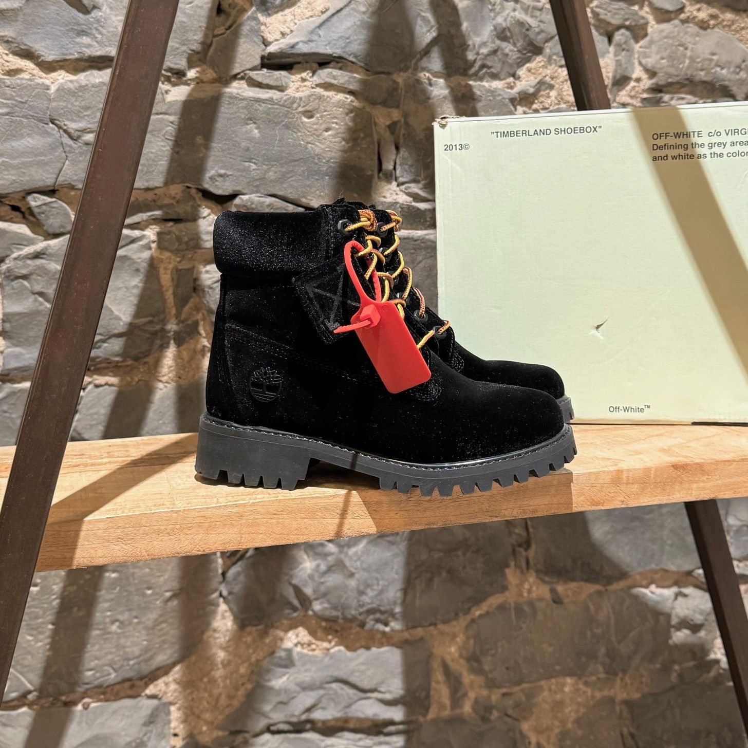 Off-White × Timberland Off-White X Timberland Black Velvet Combat Boots ...