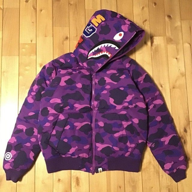 Bape BAPE Shark Full Zip Hoodie Puffer Down Jacket Purple camo | Grailed