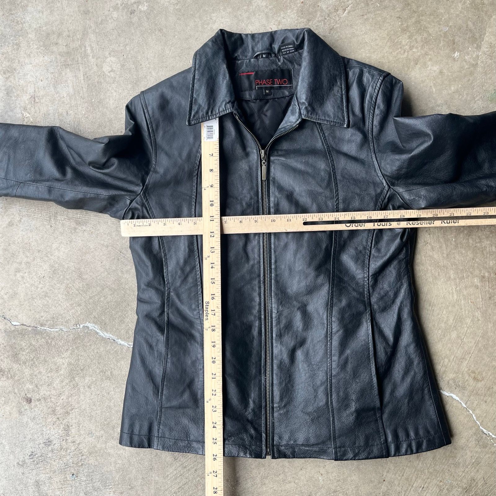 Vintage PHASE TWO BLACK LEATHER JACKET ZIP MEDIUM MOTO CAFE RACER | Grailed