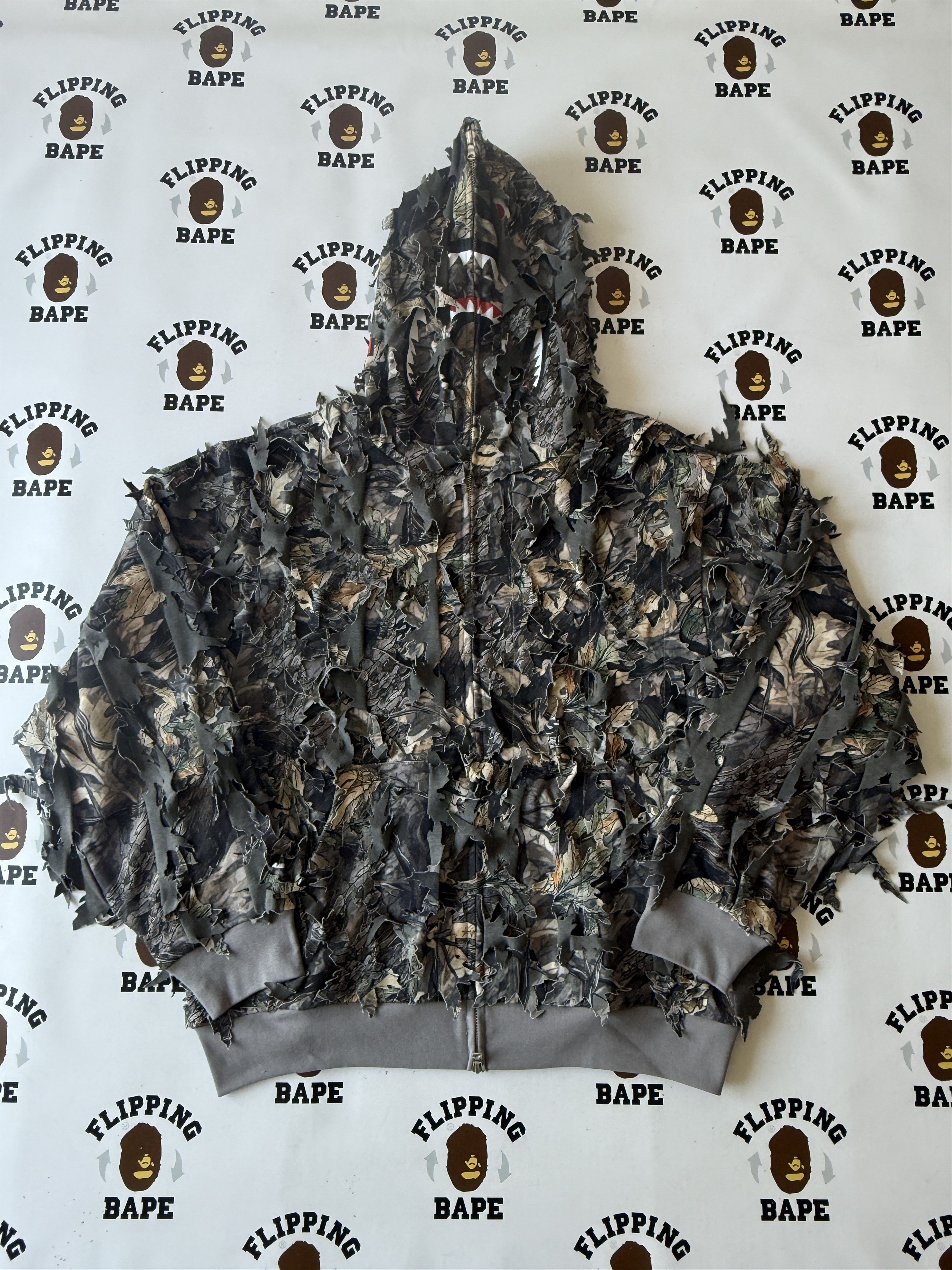 Bape BAPE TREE EDGE LASER CUT CROPPED SHARK FULL ZIP HOODIE | Grailed