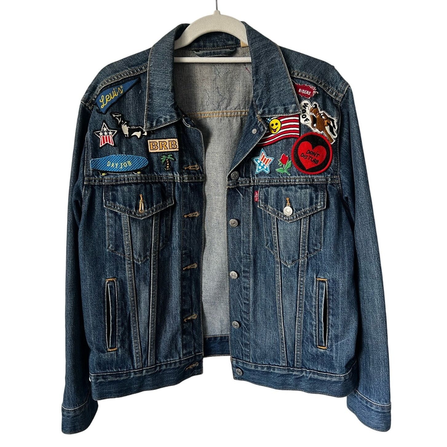 Levi's Levi's Ex Boyfriend Patch Battle Trucker Jacket Denim L | Grailed