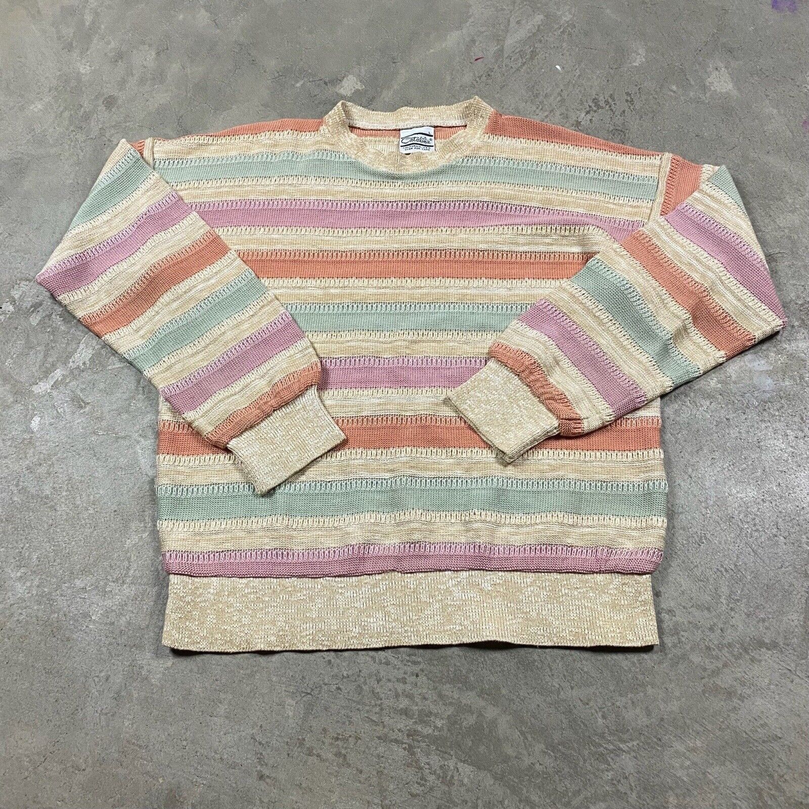 Catalina VTG CATALINA STRIPED Sweater Pastel Pink Blue L Made USA 90s ...