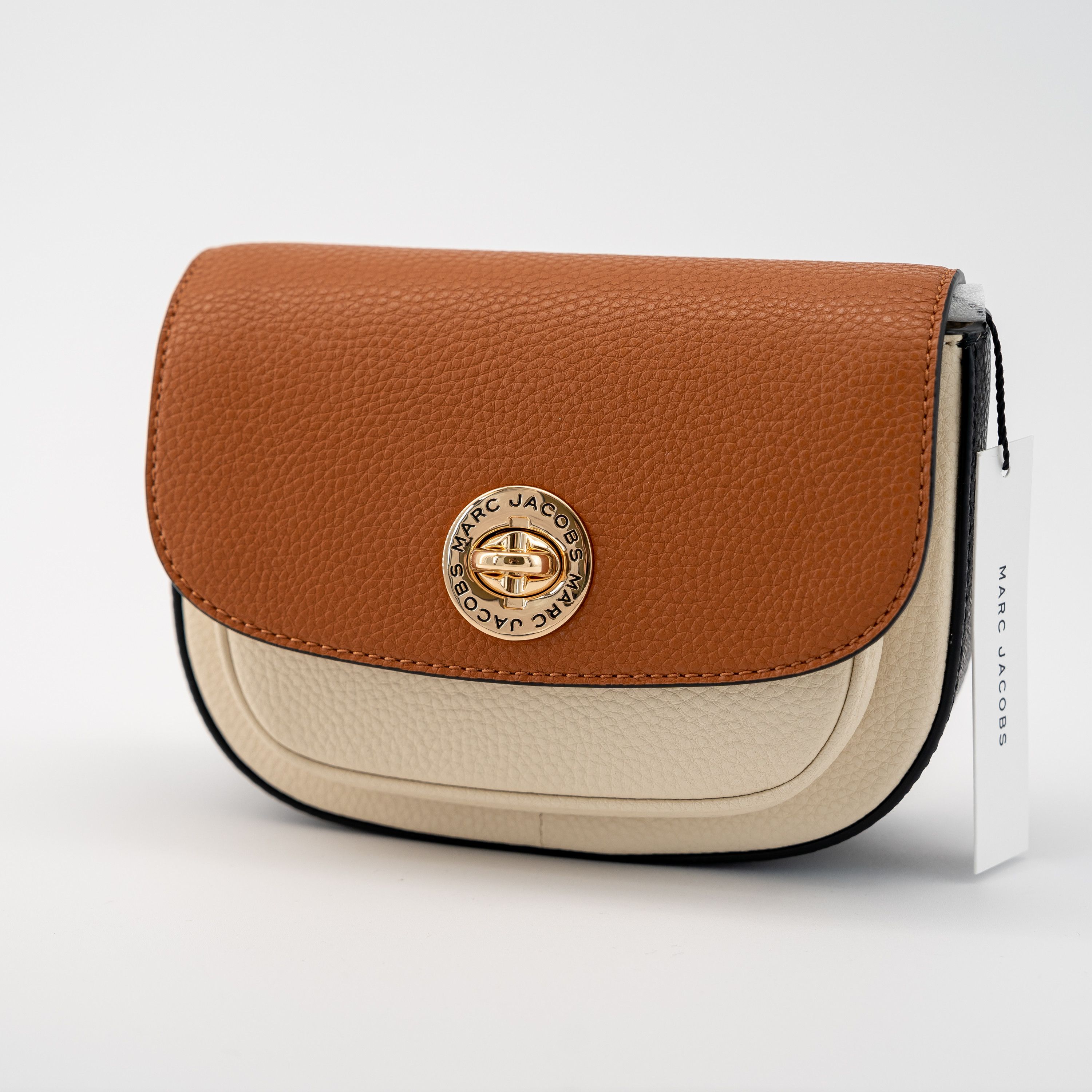 Marc Jacobs Marc Jacobs Signet Turn Lock Leather Saddle Bag Brown Cream ...