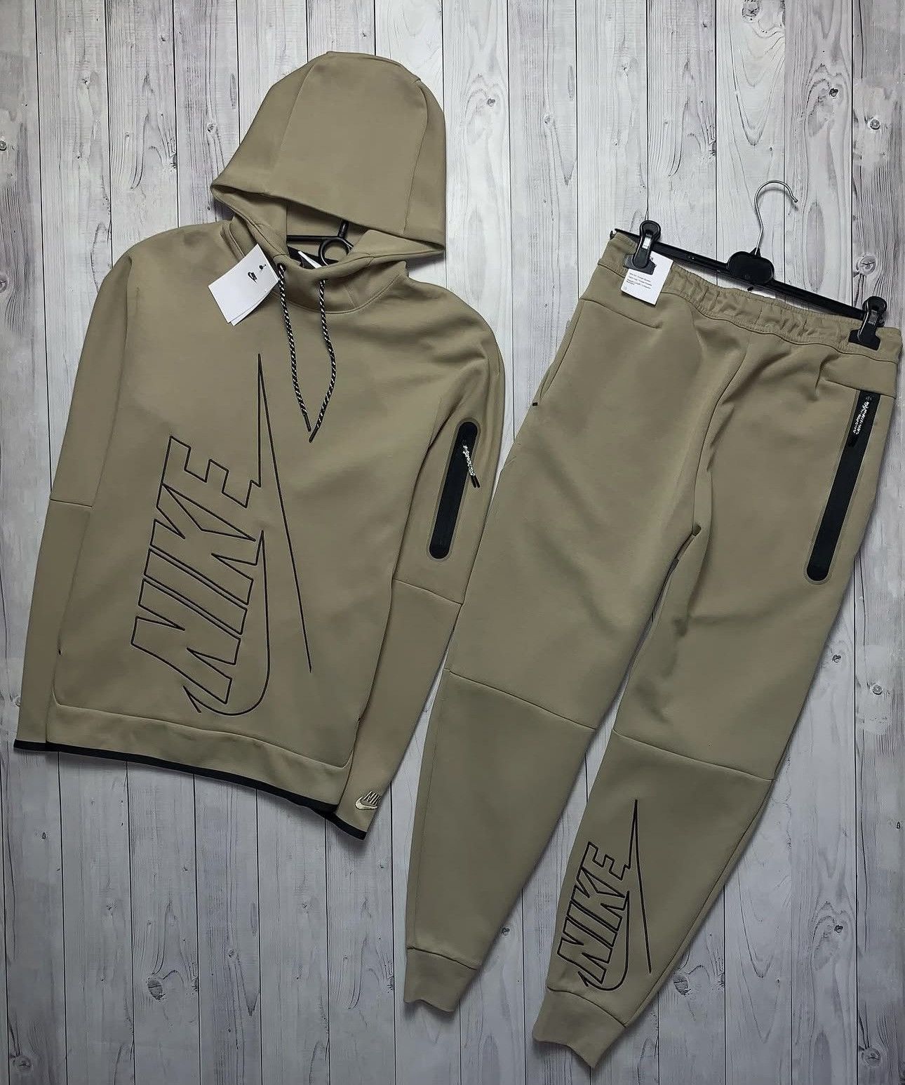 Nike Vintage Nike tech fleece big logo size L very rare beige | Grailed