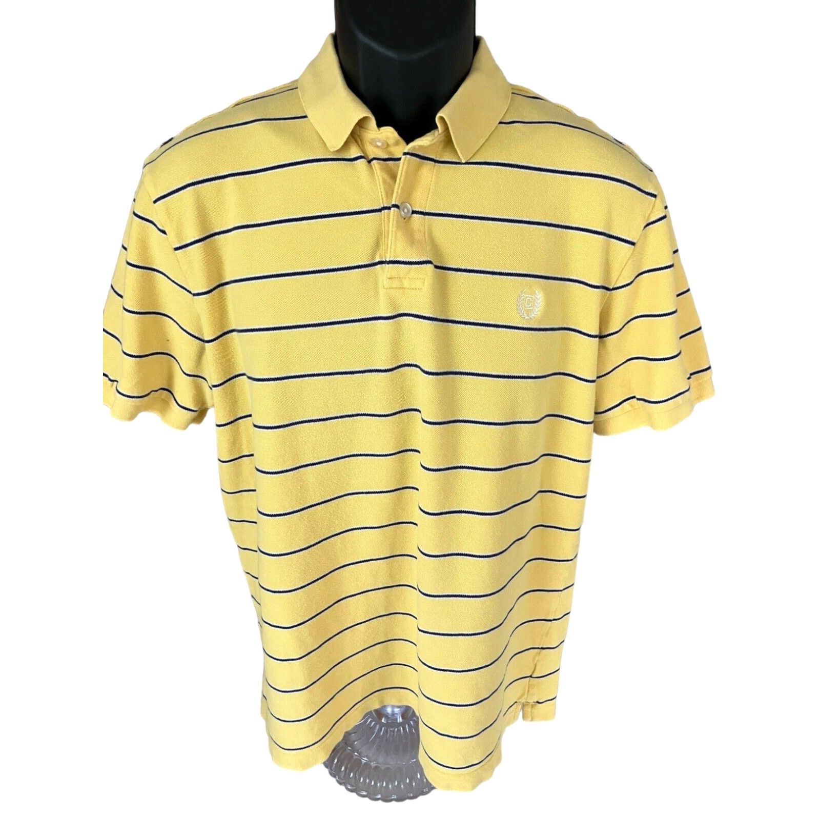 Chaps Chaps Polo Shirt Men's Large Yellow Navy Blue Stripe Logo Short ...