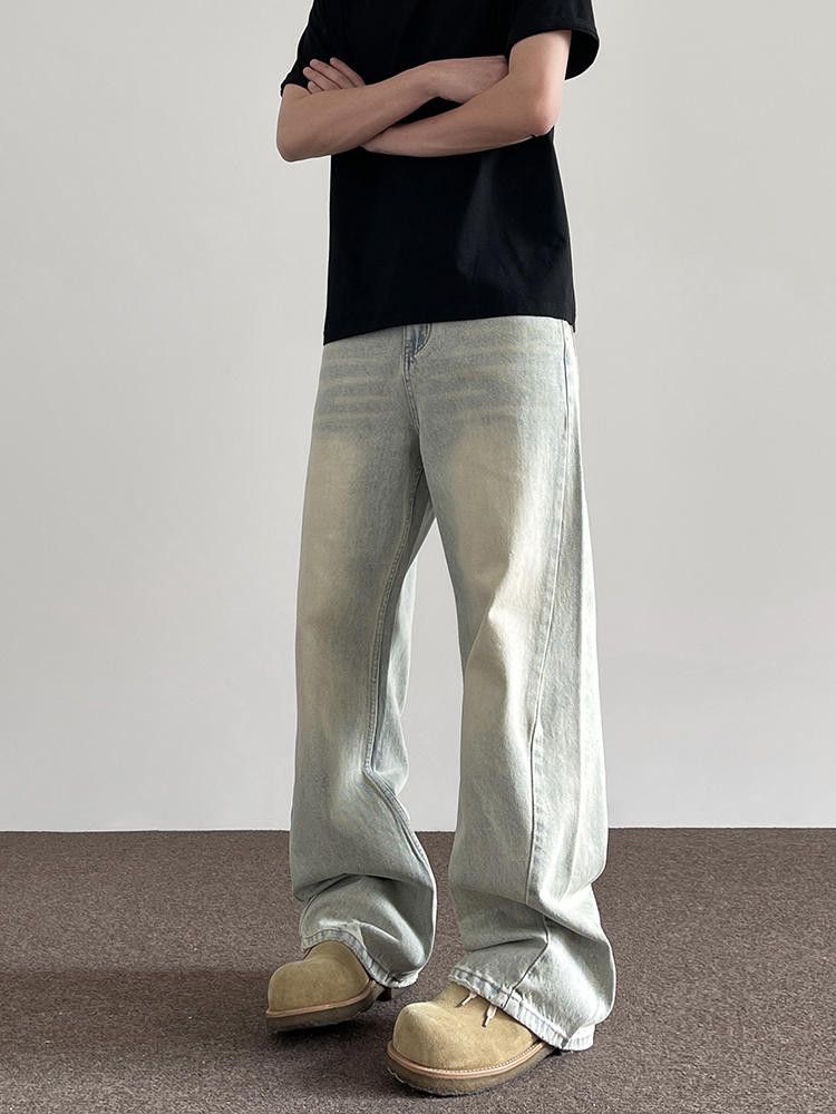 Jean × Streetwear Light Blue Stacked Denim Jeans, Flared Baggy Jeans ...