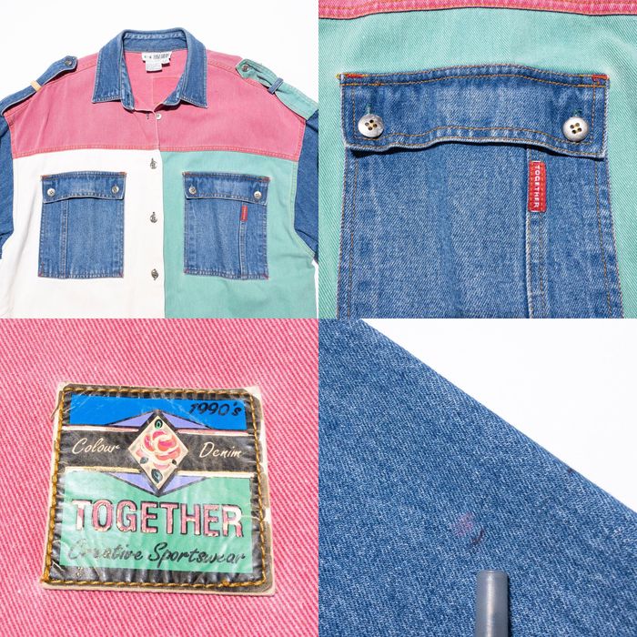 Vintage Vintage Colorblock Denim Jacket Together Women's XL Multicolor ...