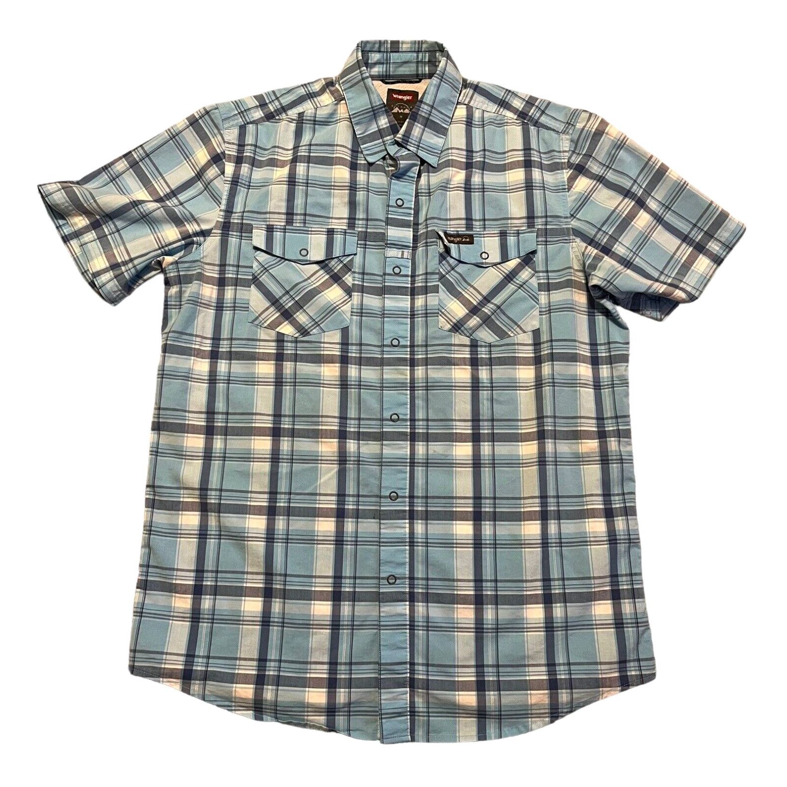 Wrangler Wrangler Button Up Shirt Mens Medium Blue White Outdoor ...