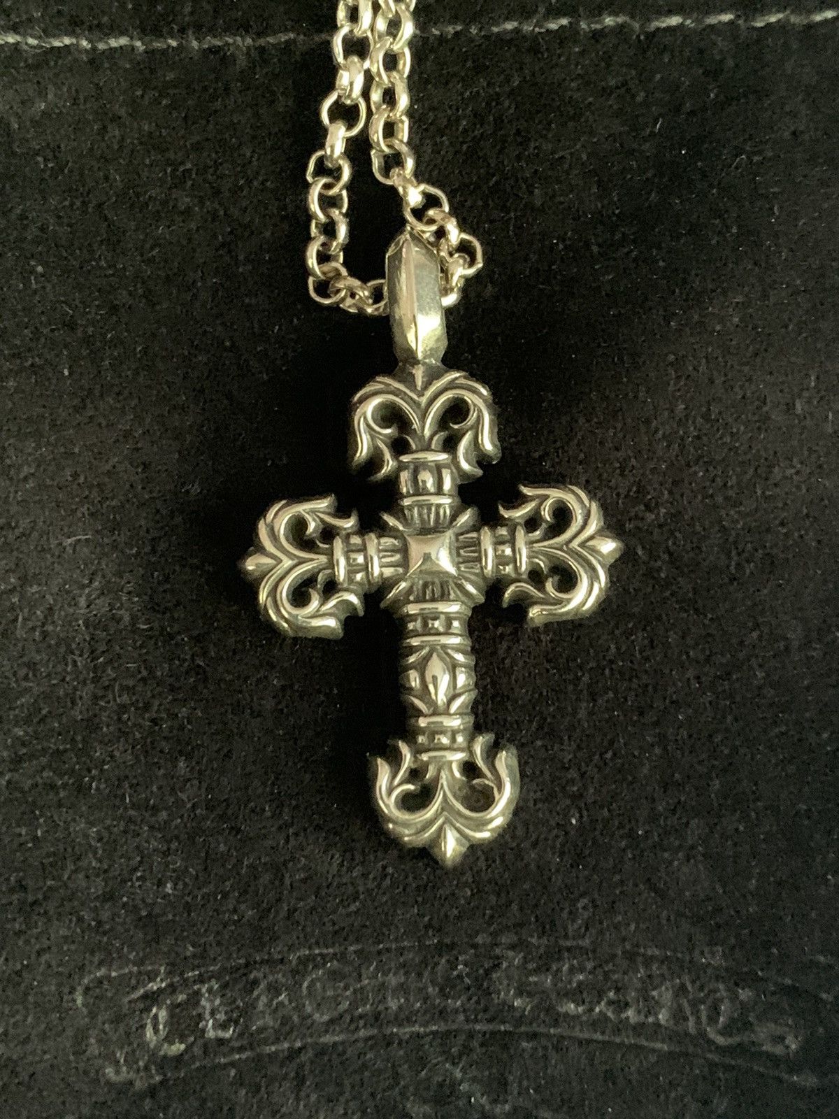 Chrome Hearts Chrome Hearts Filigree Cross Pendant + roll chain ...