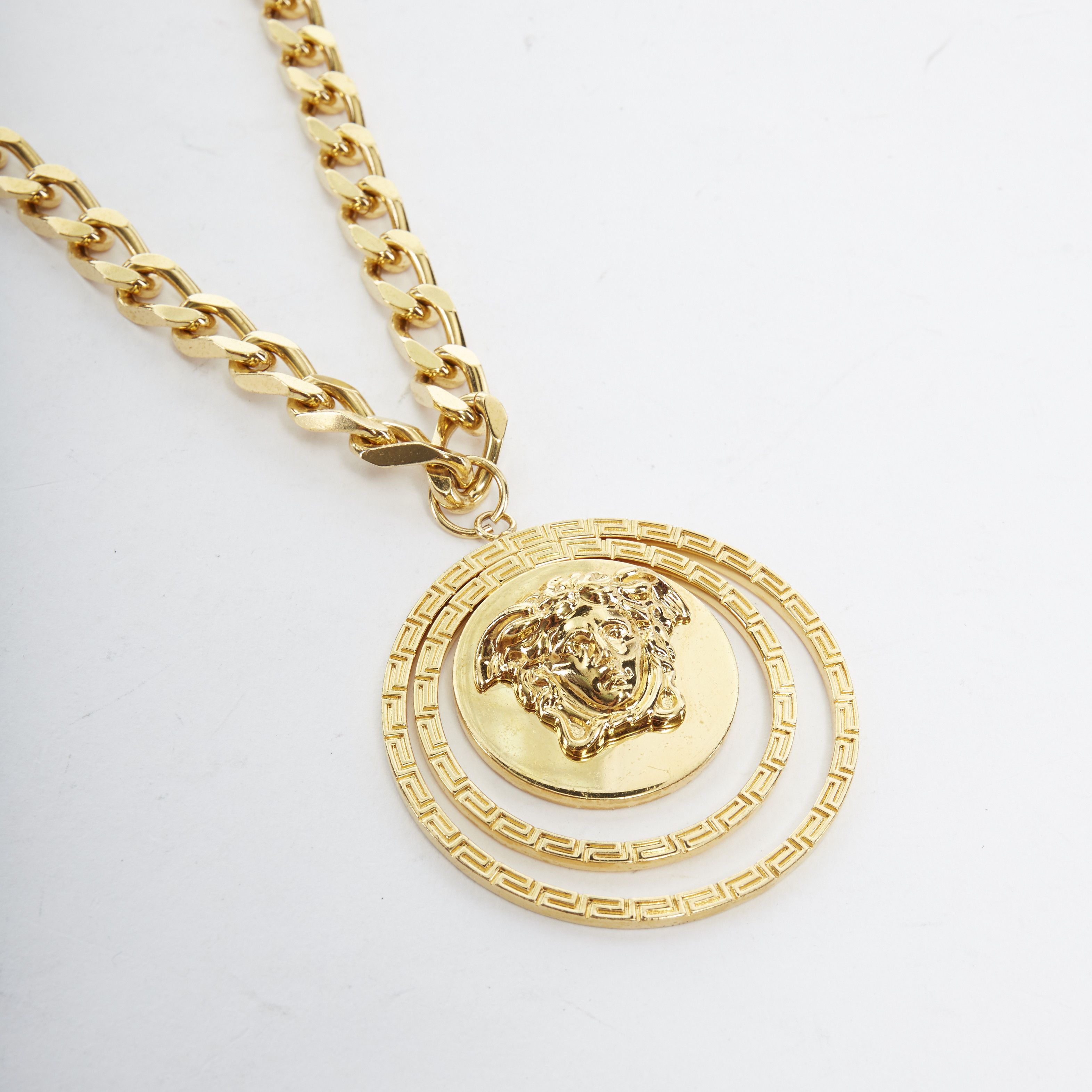 Versace new VERSACE gold tone nickel Medusa halo medallion coin chunky ...