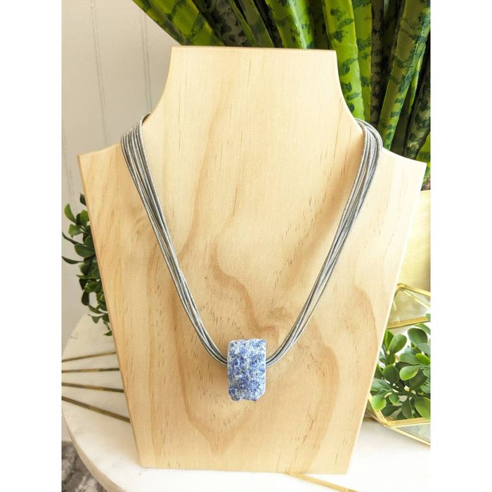 Designer SEA LILY Slate Multi Strand Piano Wire Necklace With Lapis ...