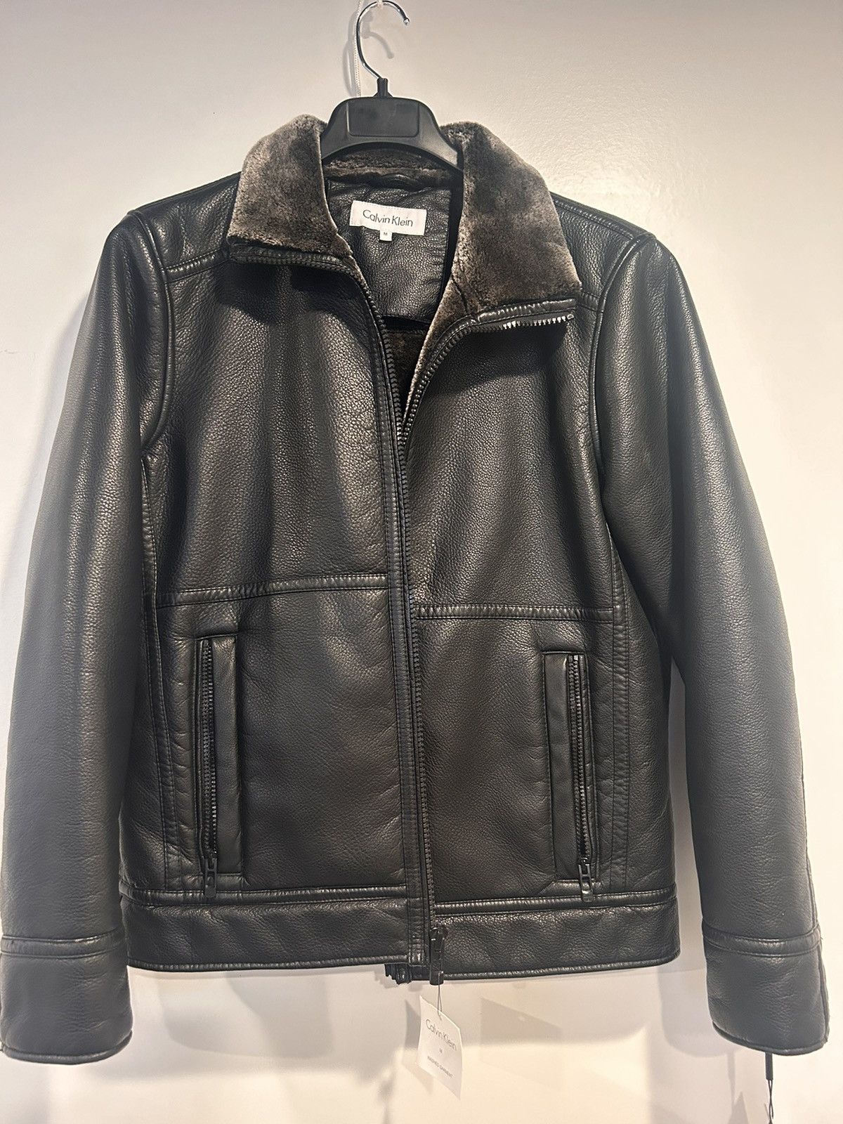 Calvin Klein Black fur lined leather jacket | Grailed