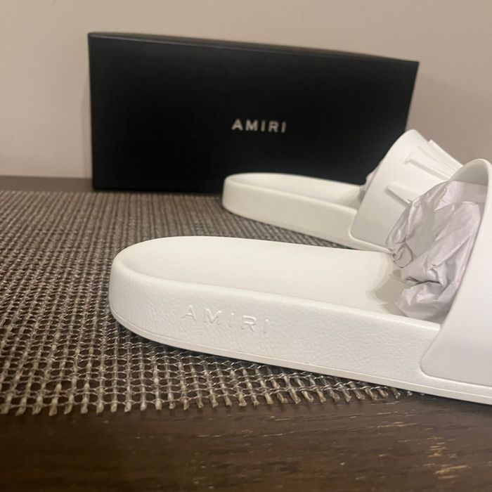 Amiri Logo Pool Slides in White | Grailed
