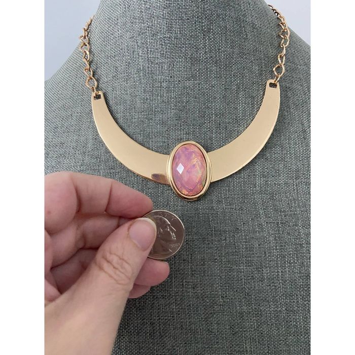 Generic Crystal avenue gold tone bib necklace pink opalescent glass ...