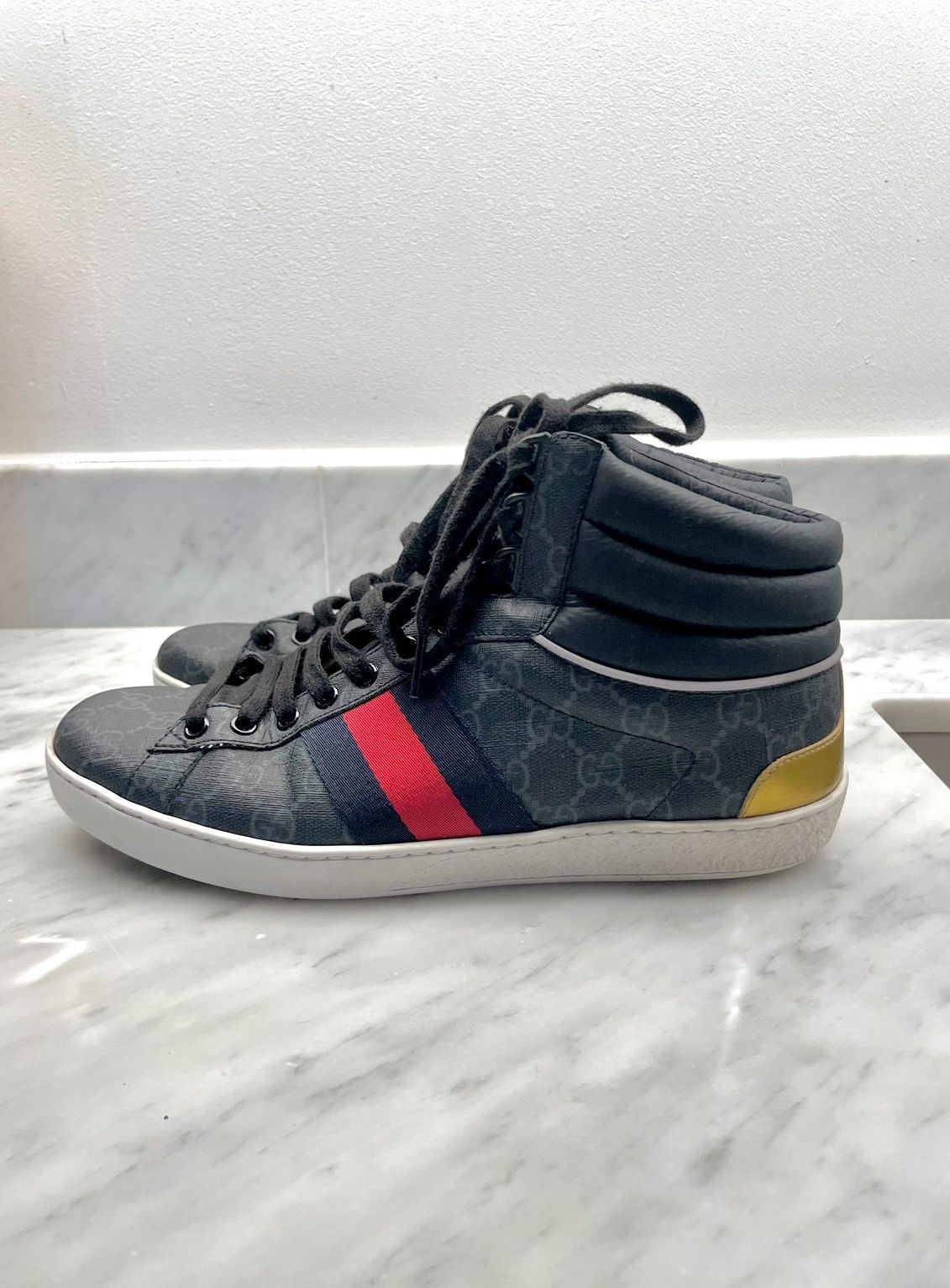 Gucci Gucci Ace high top gg monogram leather sneakers with logo | Grailed