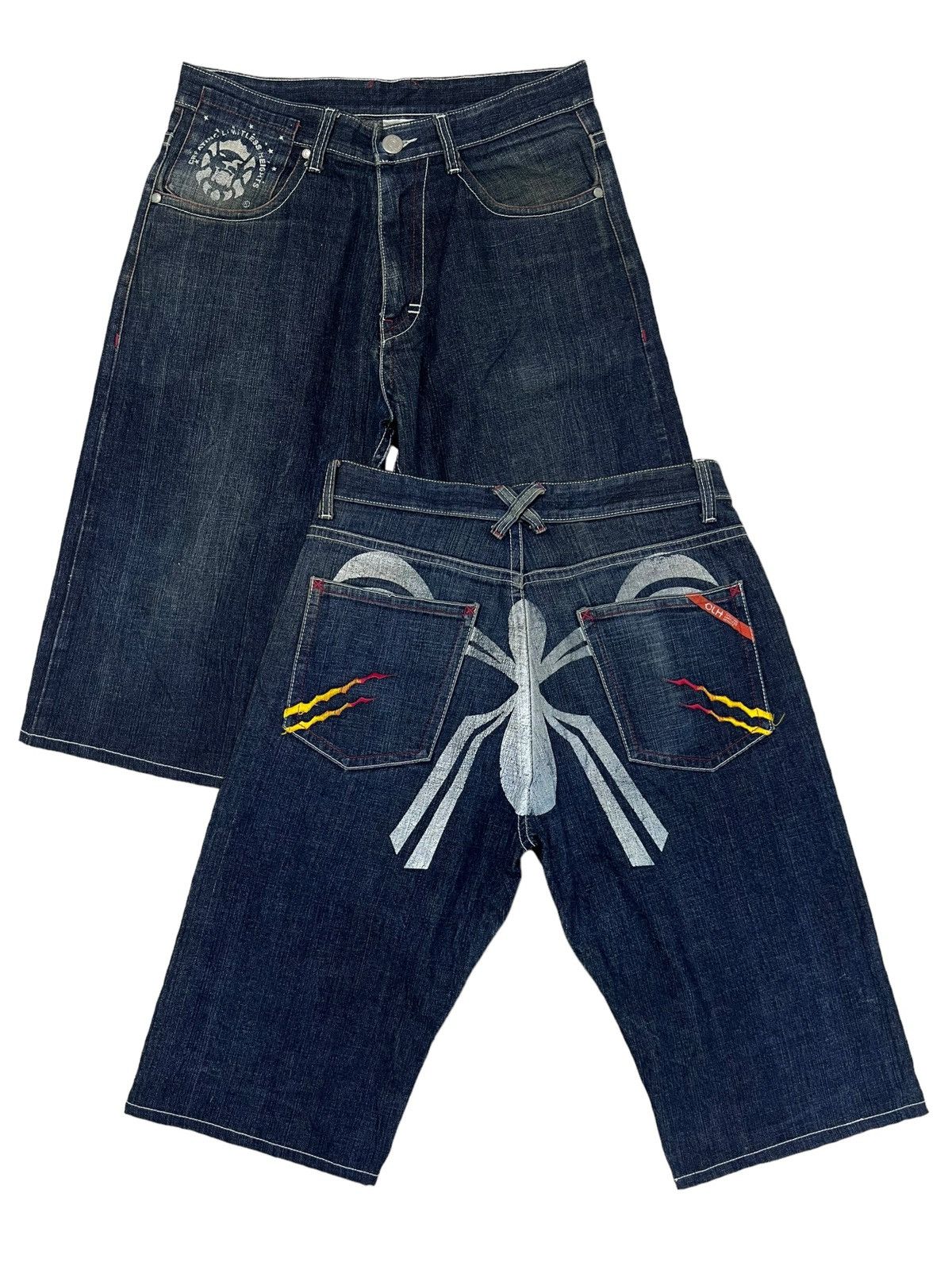 Affliction Vintage Y2K OLH Spider Big Logo Baggy Boxy Jorts | Grailed