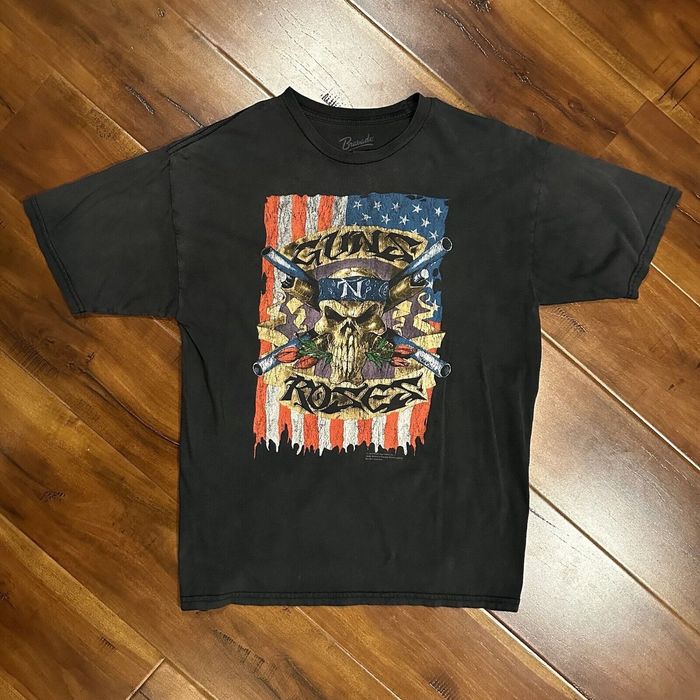 Vintage Guns and Roses Band Tee American Tour flag Merch Skull Brava ...