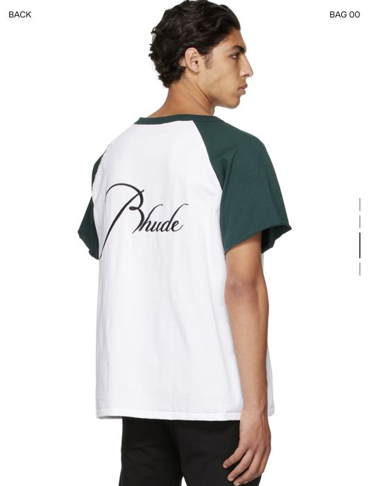 Rhude Green and White Raglan Logo Tee | Grailed