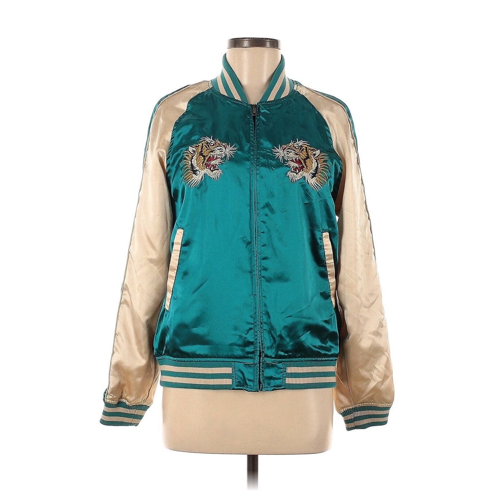 Bullet Noise Japan Tiger Satin Embroidered Bomber Jacket Teal Blue Gold ...