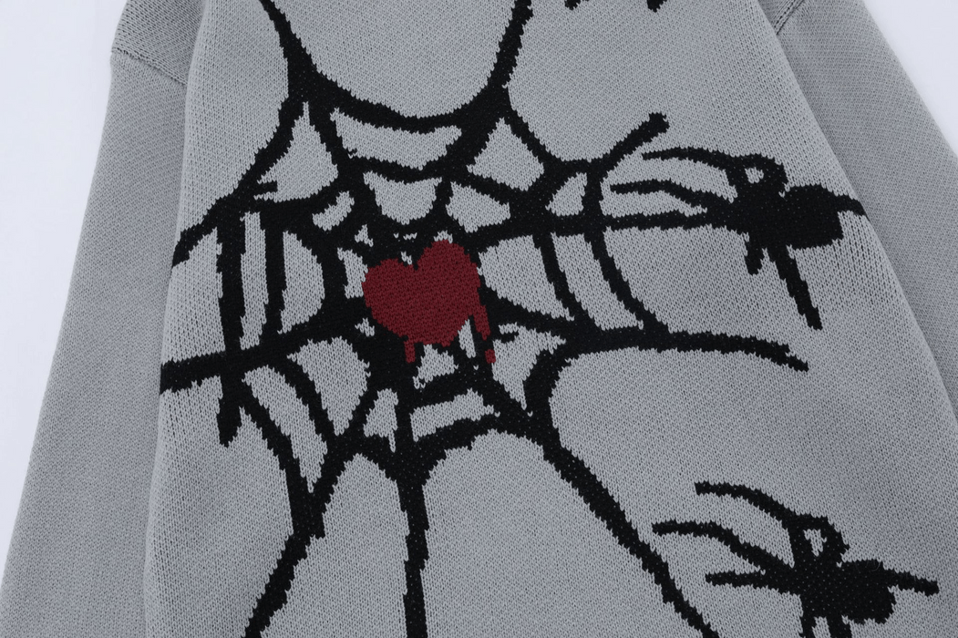 Coloured Cable Knit Sweater Spider Graphic Gray Knit Sweater | Grailed