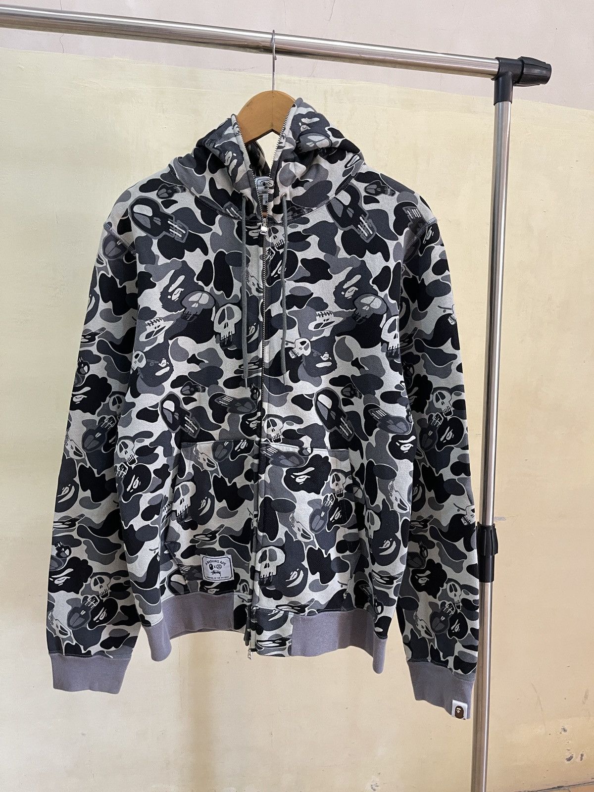 Bape Fullziphoodie BAPE x STUSSY skull camo | Grailed