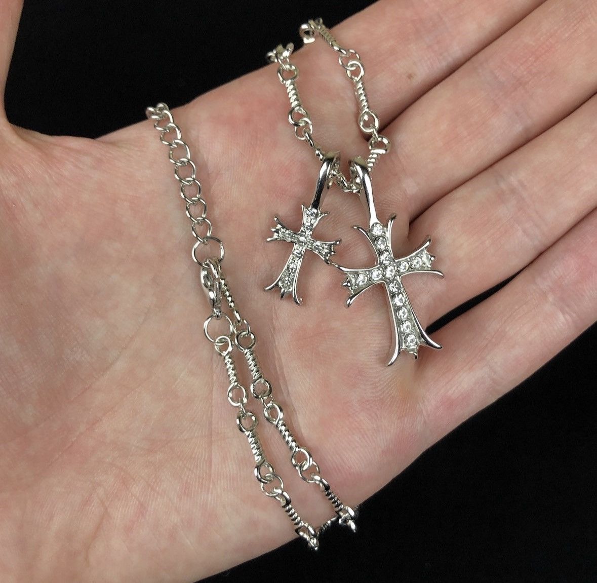 Chain × Jewelry × Streetwear Double Cross Necklace Punk Gothic Chain ...