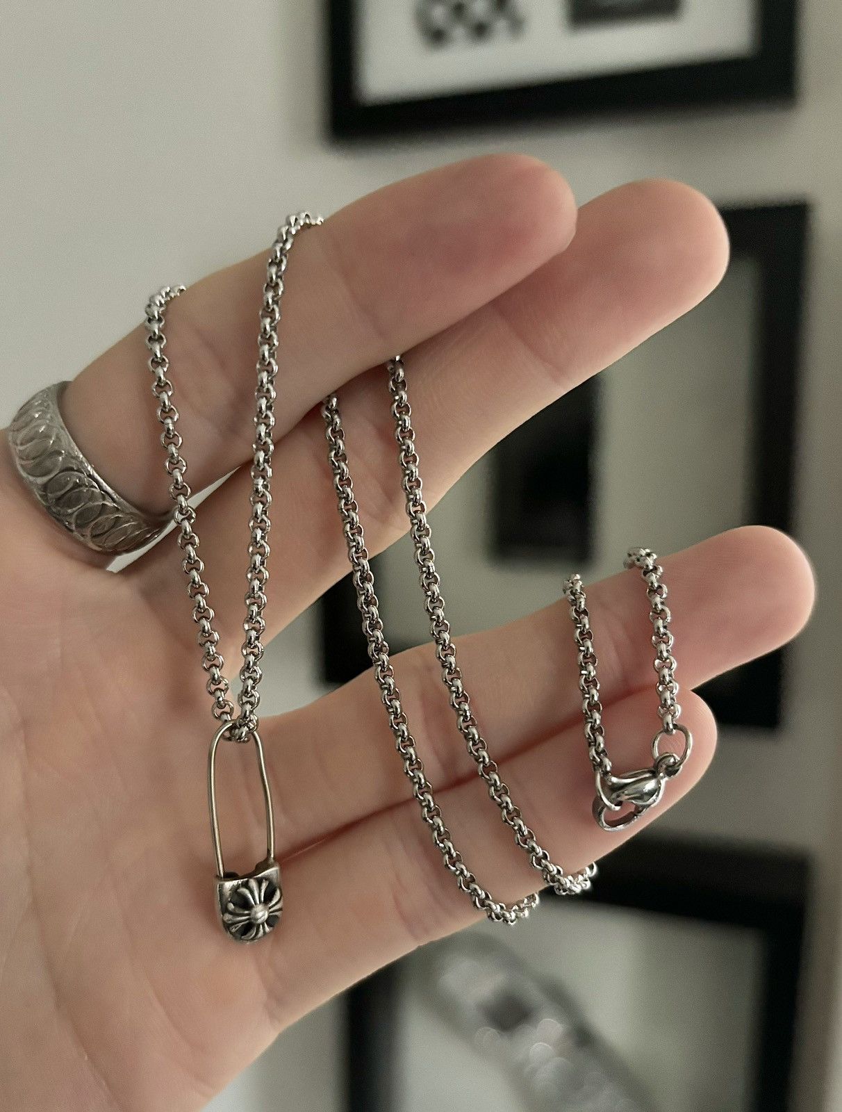 Chrome Hearts STERLING SAFETY PIN CHAIN EARRING PENDANT | Grailed