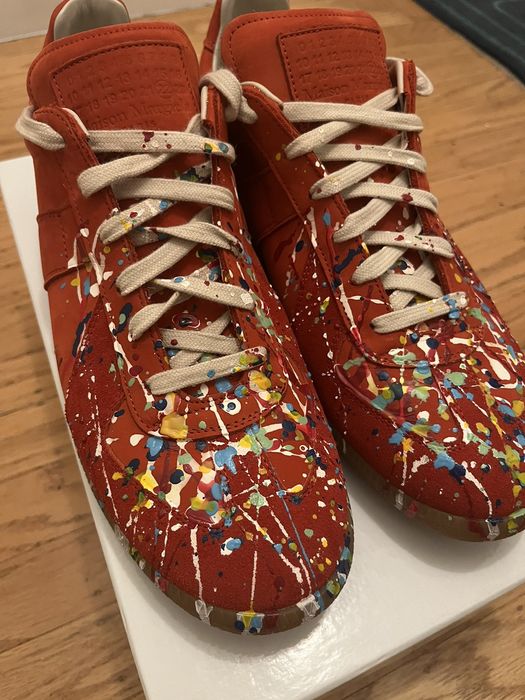Maison Margiela Red Paint Splatter Margiela Replica GATs | Grailed