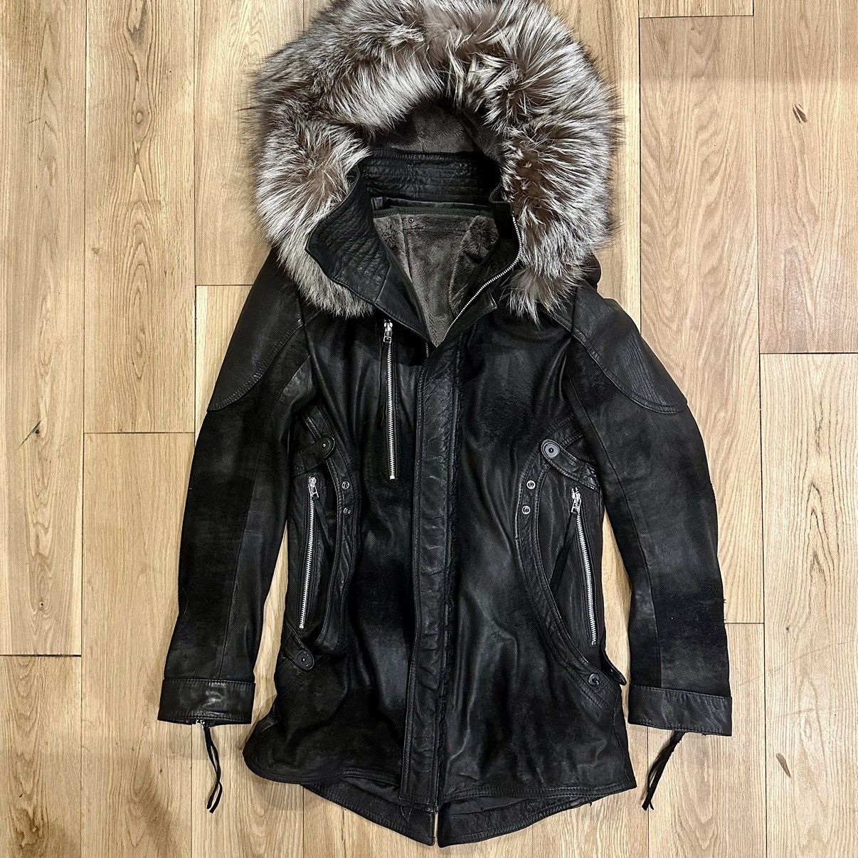 14th Addiction 14th Addiction Blistered Lamb Leather Mink Fur Coat ...