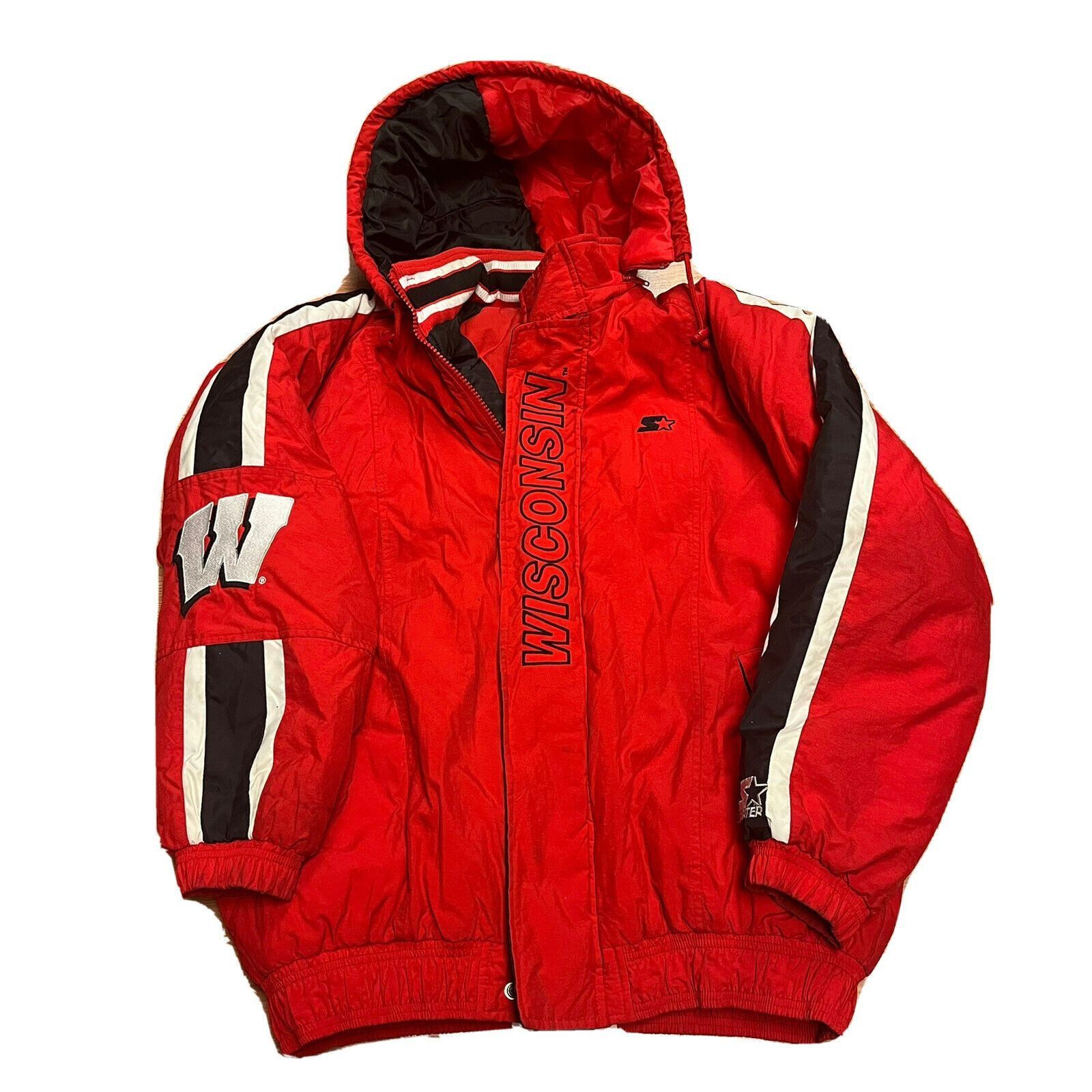 Starter VTG STARTER WISCONSIN BADGERS RED BLACK WHITE PUFFER JACKET ...