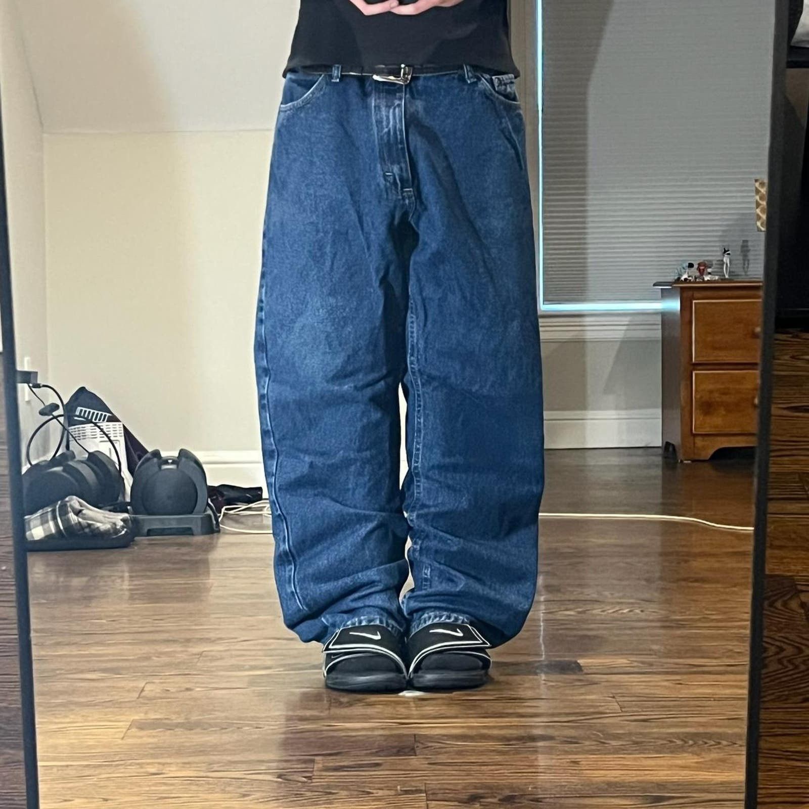 Wrangler vintage 2000s baggy wide leg darkwash wrangler jeans | Grailed