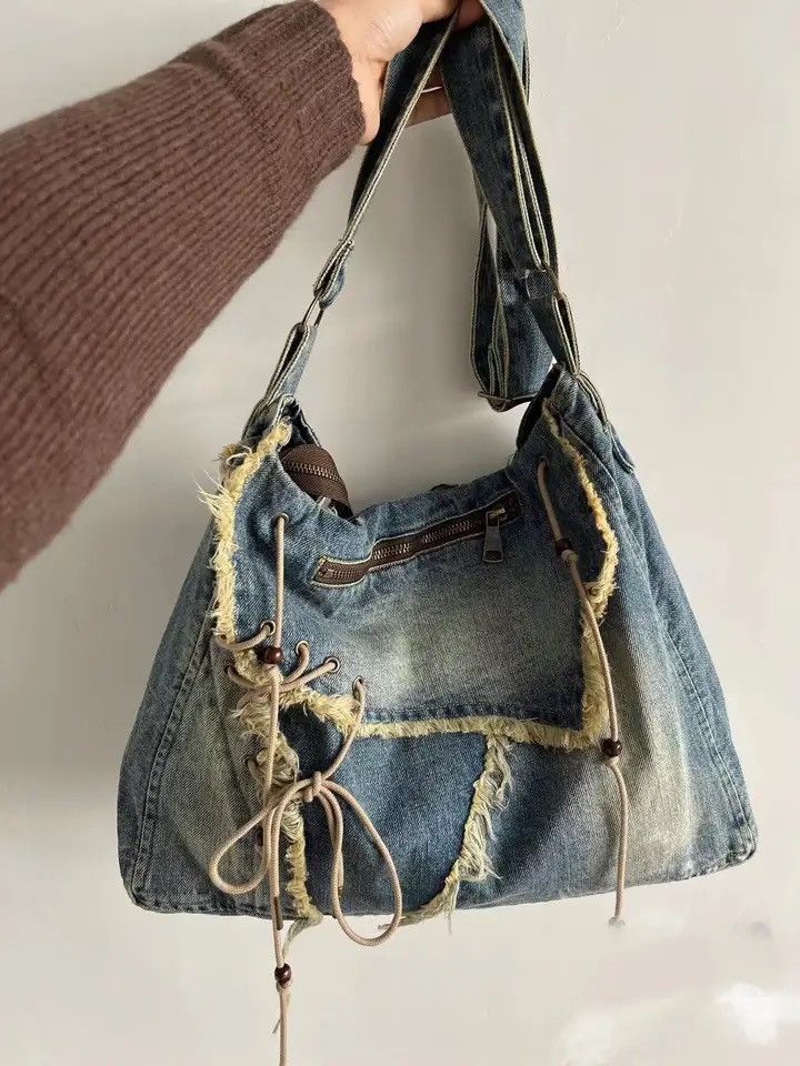 Bag × Distressed Denim × Japanese Brand Distressed Denim Sling Bag ...