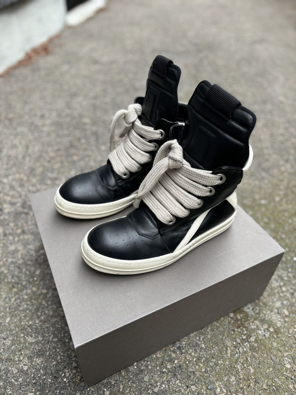 Rick Owens Black and Milk Jumbo Lace Geobasket | Grailed