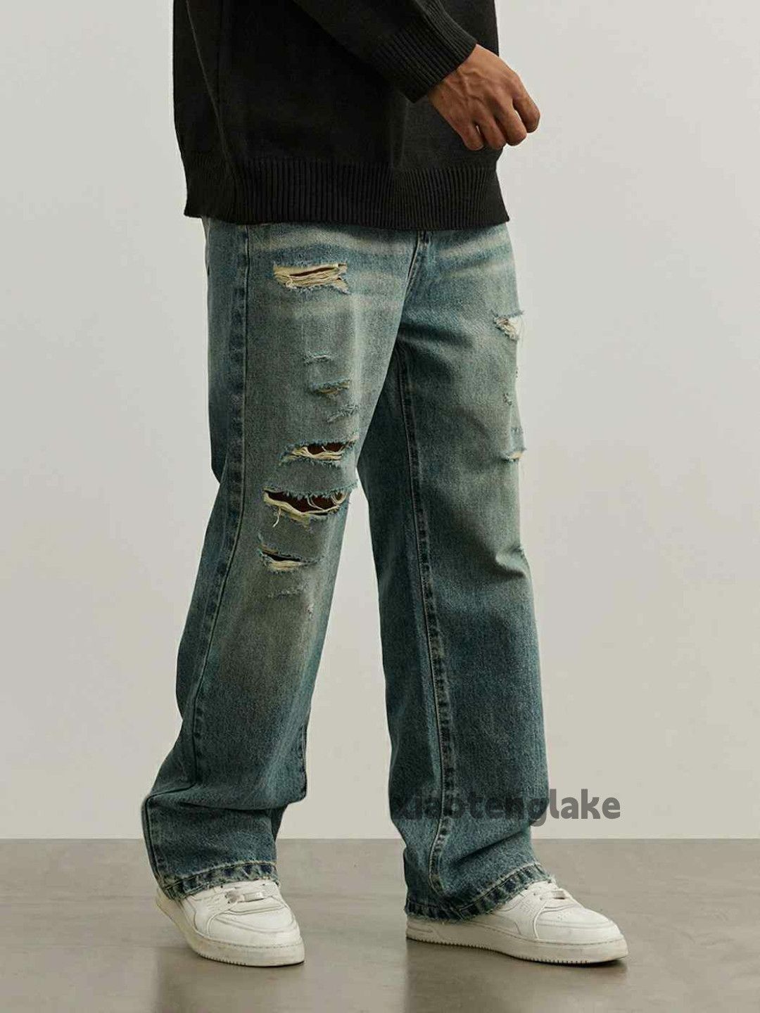 Distressed Denim × Jean × Vintage washed faded damaged ripped skate ...